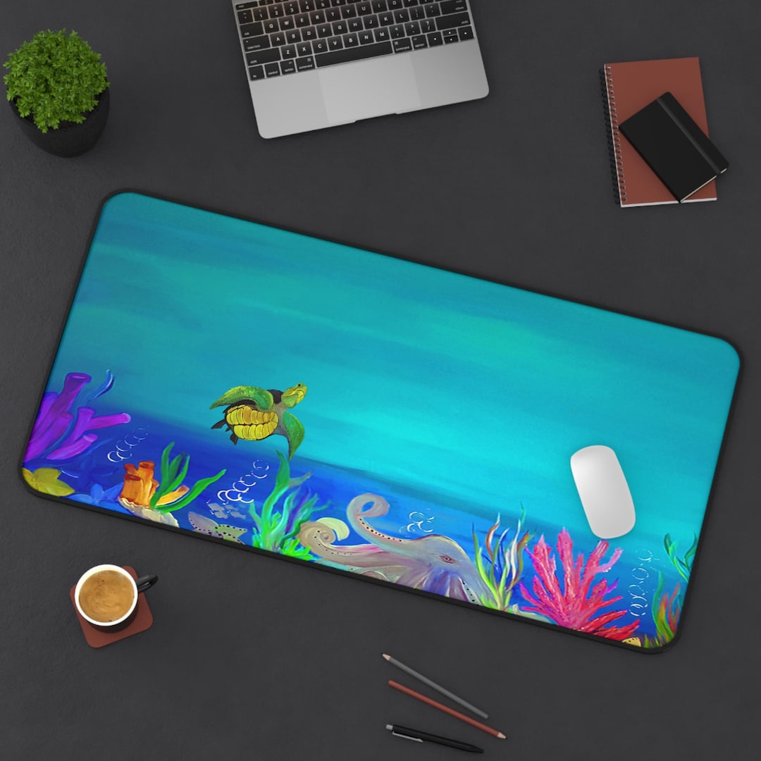 Ocean-themed Desk Mat, Colorful Sea Life, Office Decor, Gift for Marine ...