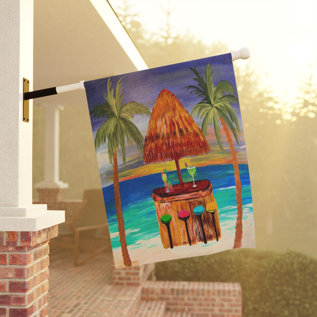 Tiki Tropical Beach Bar Garden Banner: Double-sided Outdoor Flag - Etsy