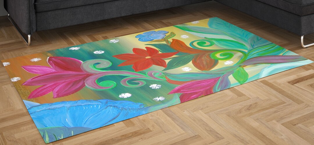Bold Colorful Floral Indoor Area Rugs From My Art. Rectangular or Round ...