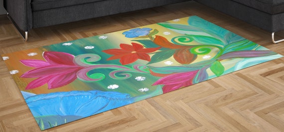 Bold Colorful Floral Indoor Area Rugs From My Art. Rectangular - Etsy