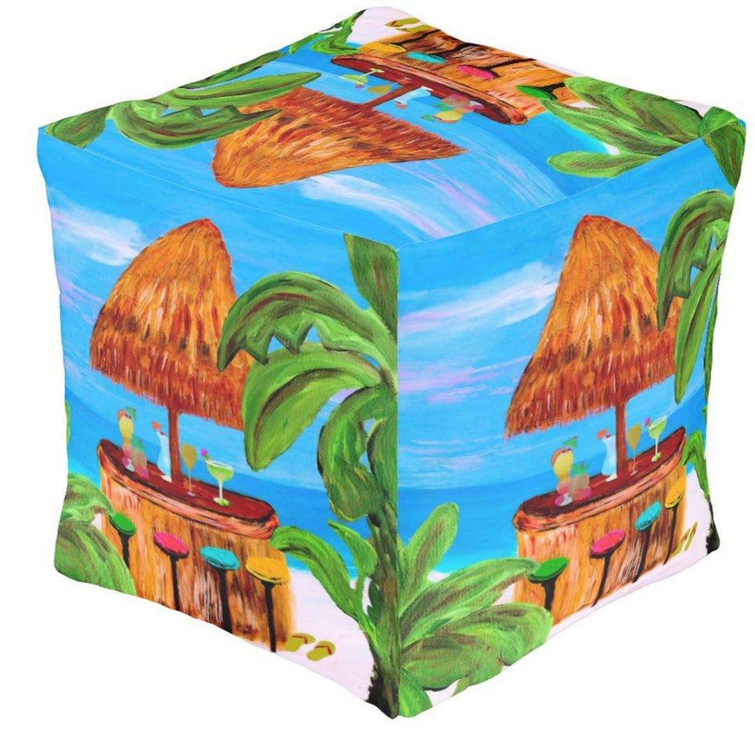 Tiki Bar on Beach Tropical Seating Ottoman or Foot Stool From My Art ...
