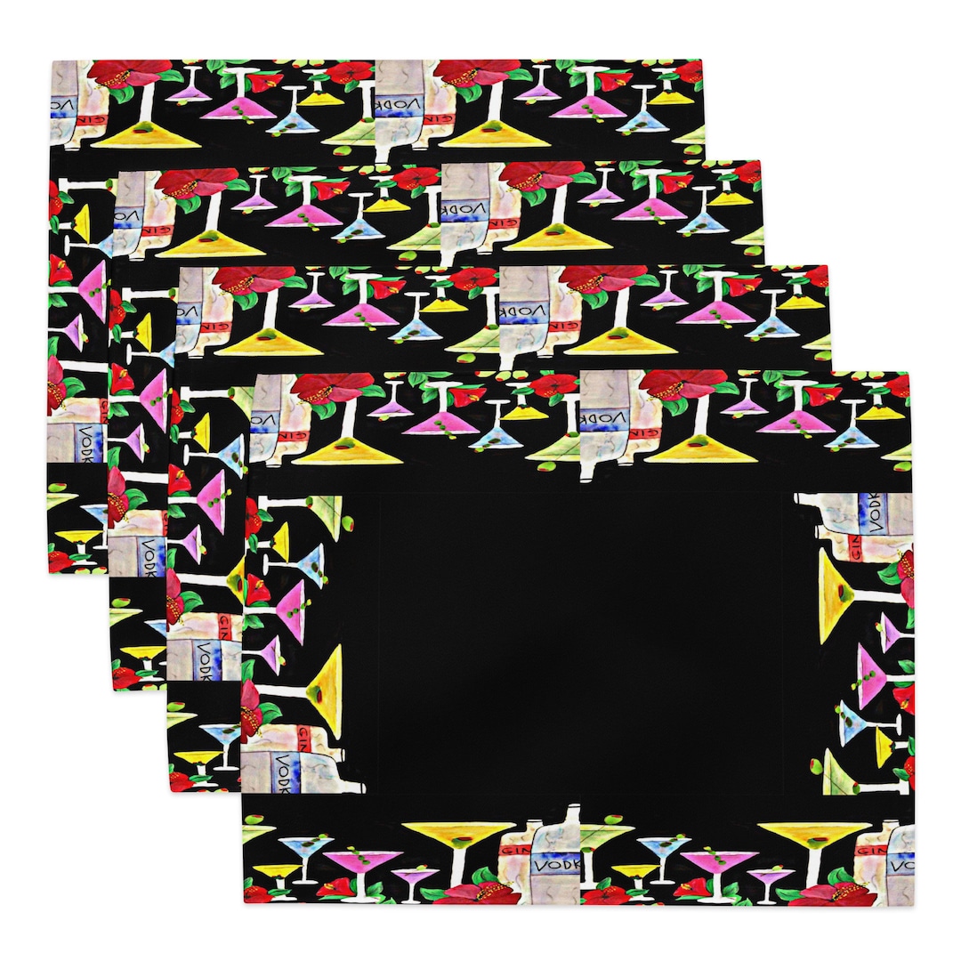 Martini Bar Placemat Set of One, Four or Eight. Fun Martini Party Bar ...