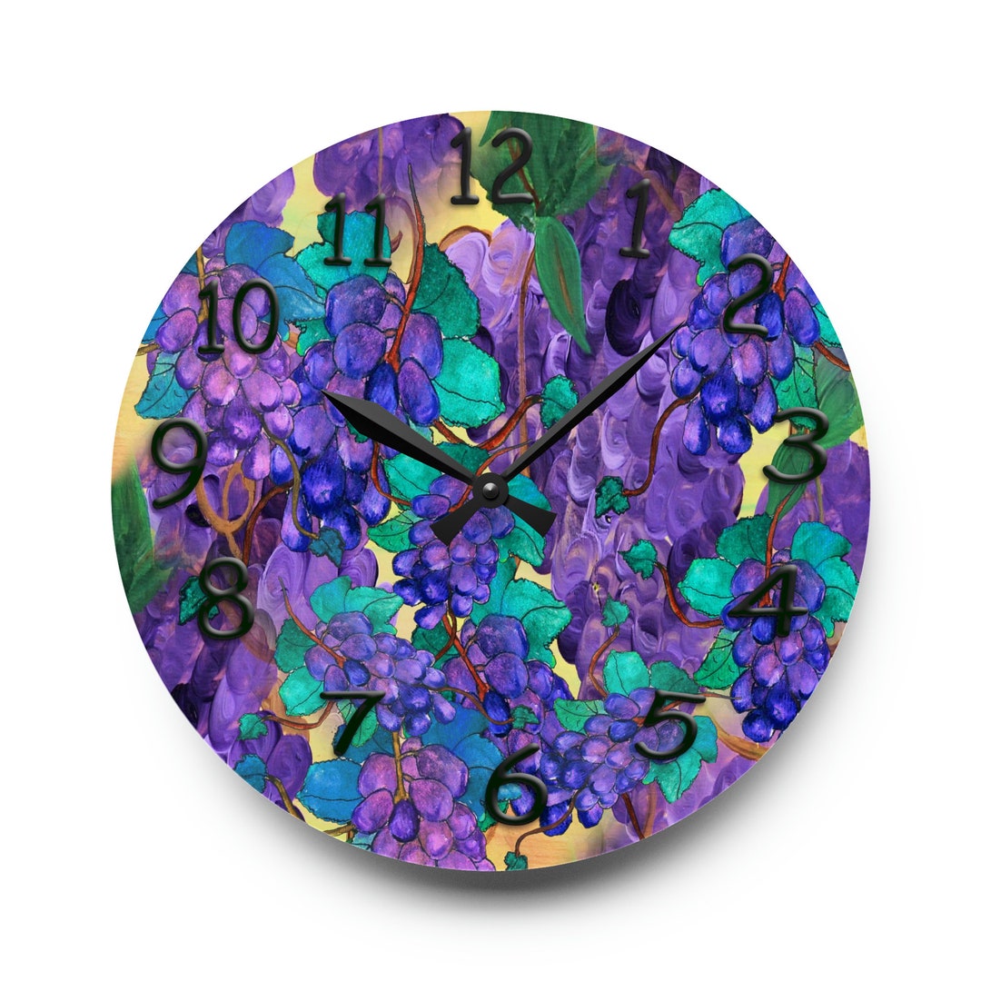 Purple Grapes Wall Clock With My Art. Kitchen Grapes Wall Clock is ...
