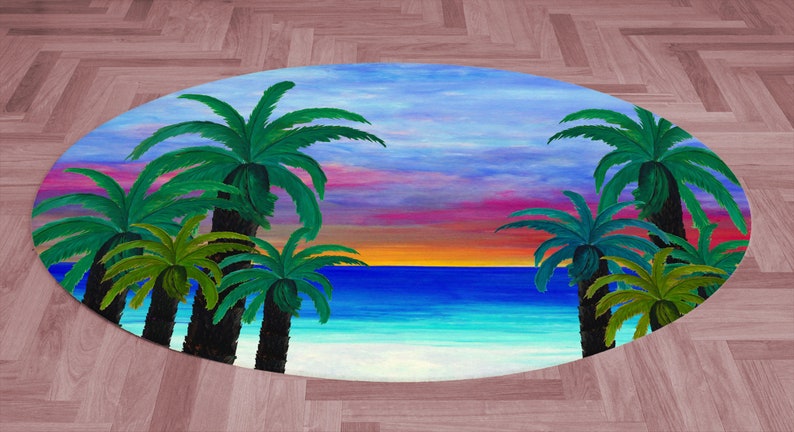 Majestic Sunset Palm Tree Tropical Beach Coastal Area Rugs of - Etsy