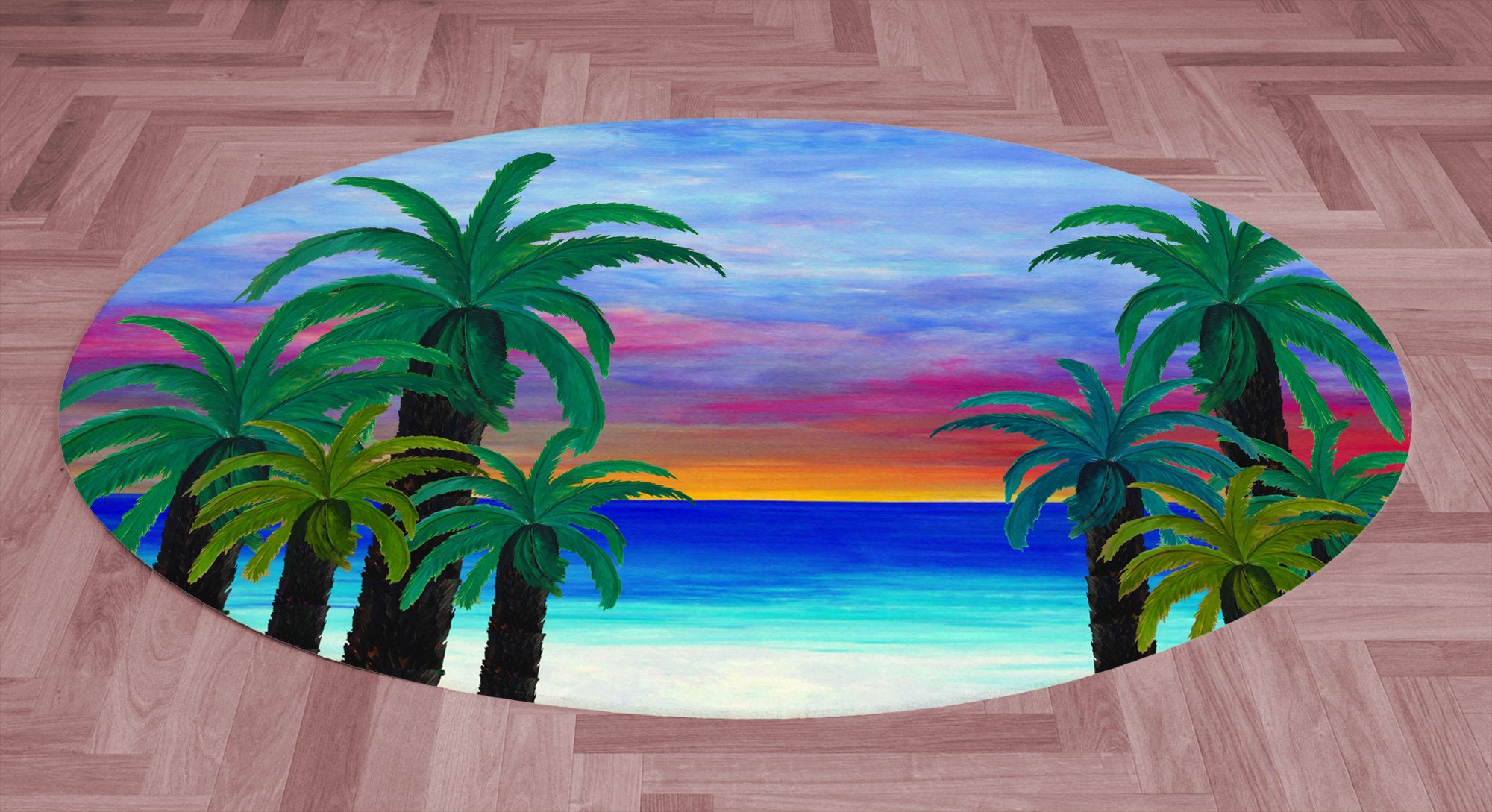 Majestic Sunset Palm Tree Tropical Beach Coastal Area Rugs of - Etsy