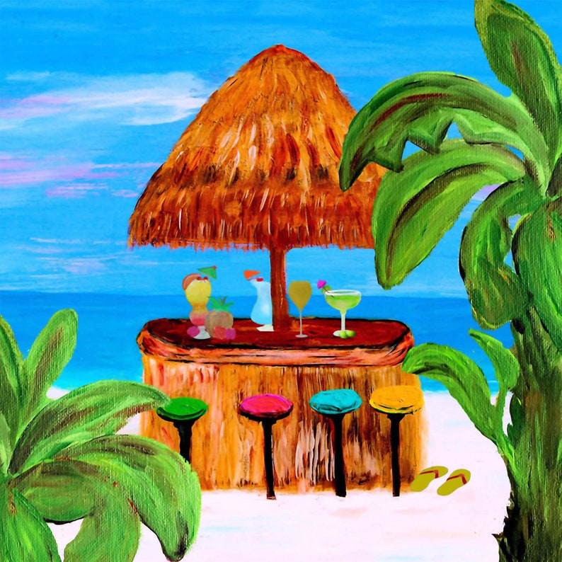 Tiki Bar on Beach Tropical Seating Ottoman or Foot Stool From - Etsy