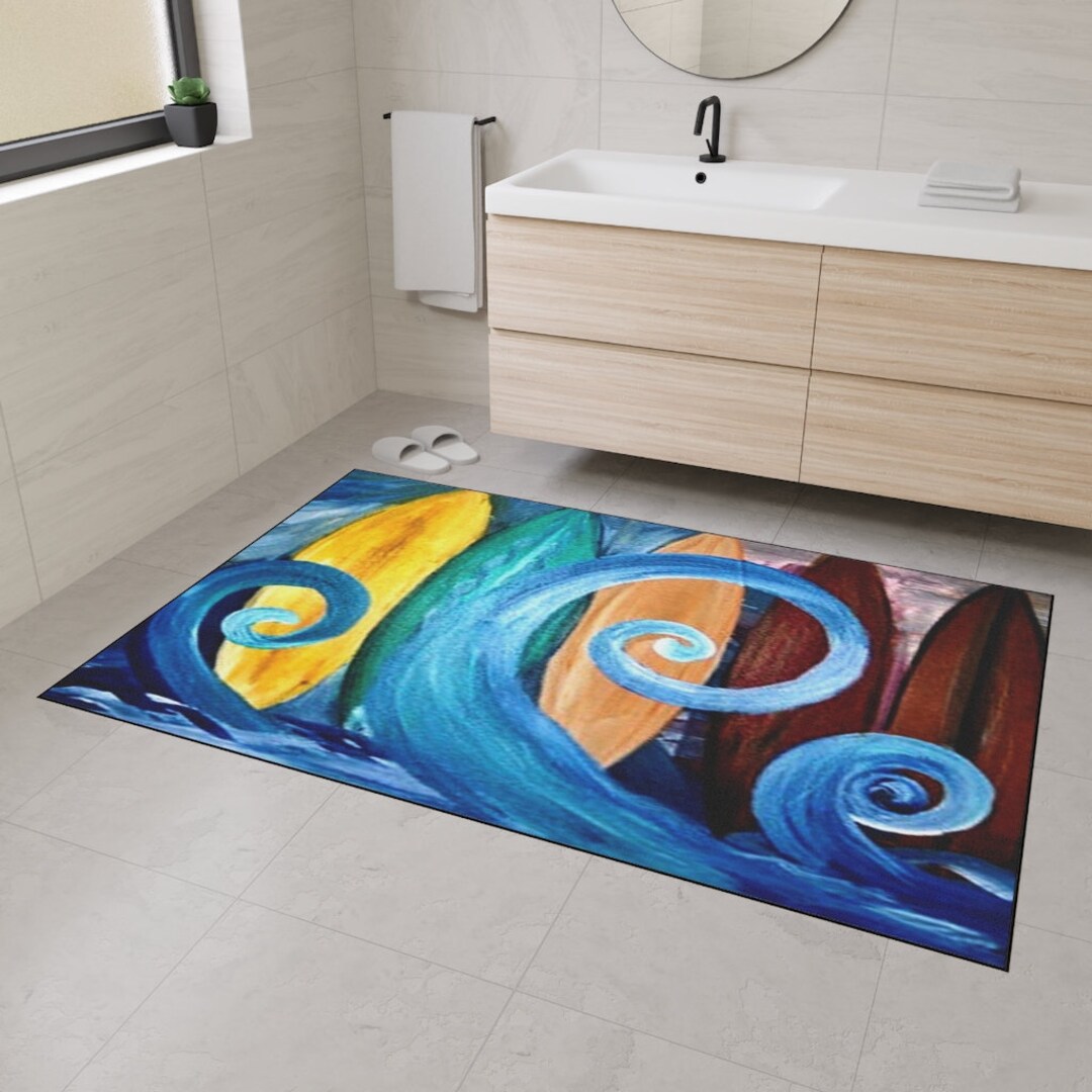 Surf the Curl Surfboard Coastal Home Beach Rug Floor Mat for Indoor or ...