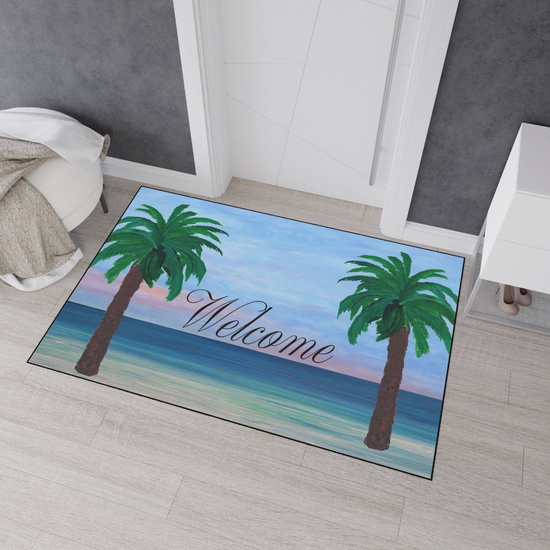 Tropical Beach Palm Trees Welcome Door Floor Mat for Indoor or Outdoor ...