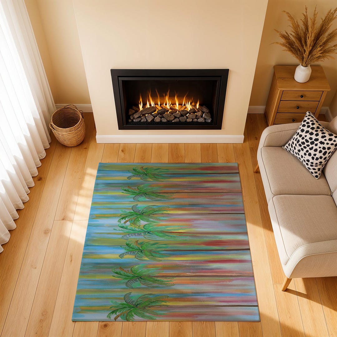 Palm Trees Tropical Home Indoor Area Rugs of My Art. Tropical Rug ...