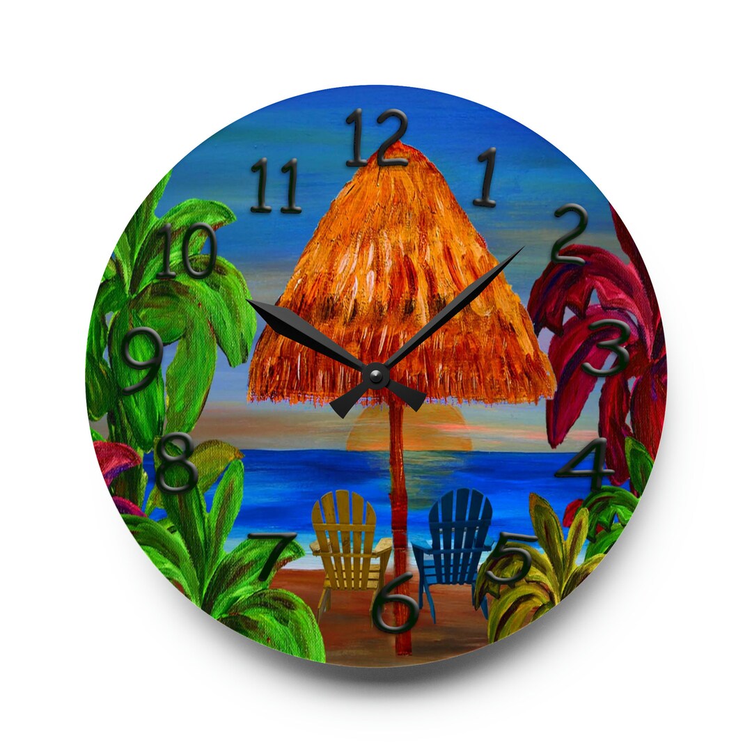 Tiki Tropical Beach Bar Wall Clock With My Art. Beach Bar Wall Clock is ...
