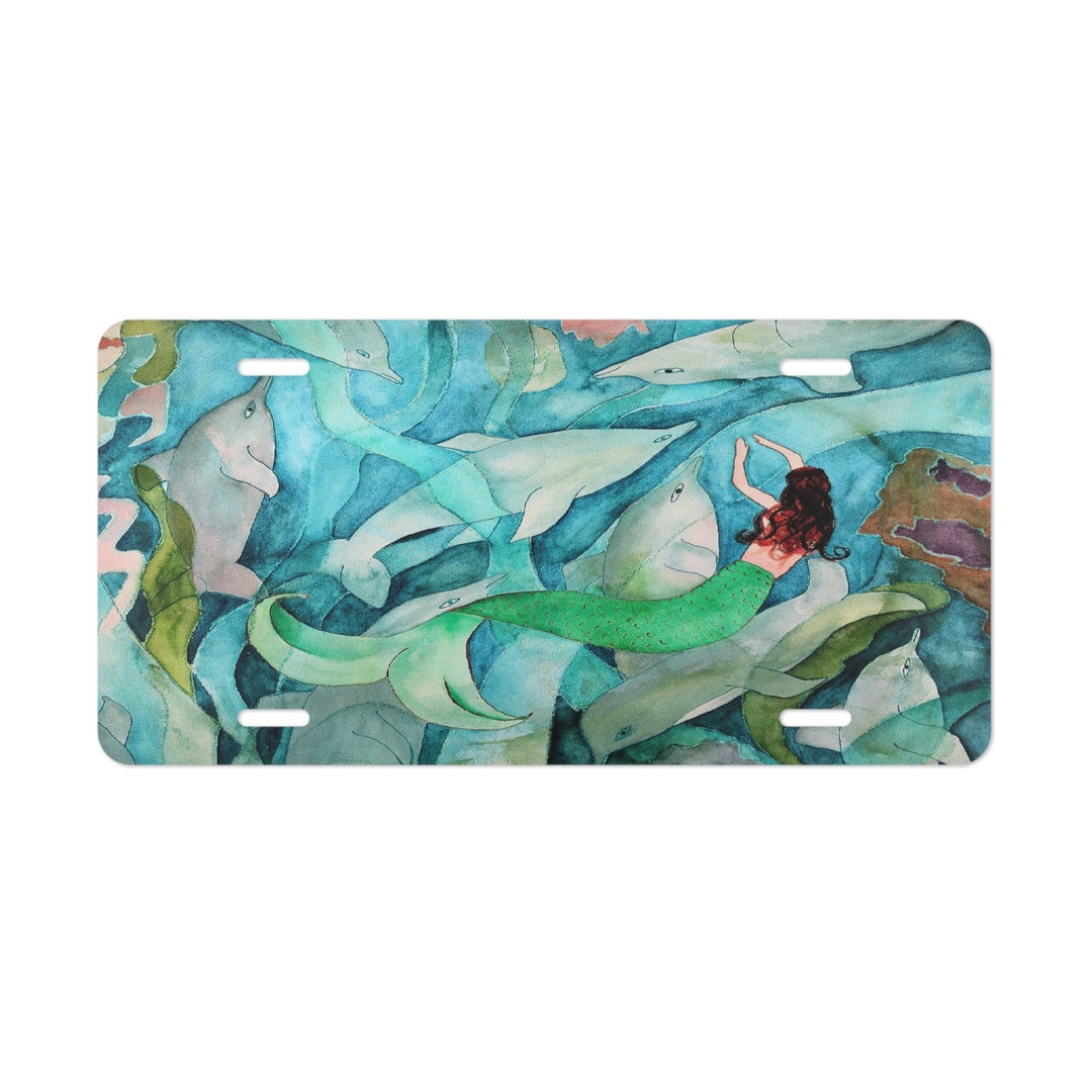 Mermaid and Dolphns Beach Car License Vanity Plate With My Art. Mermaid ...