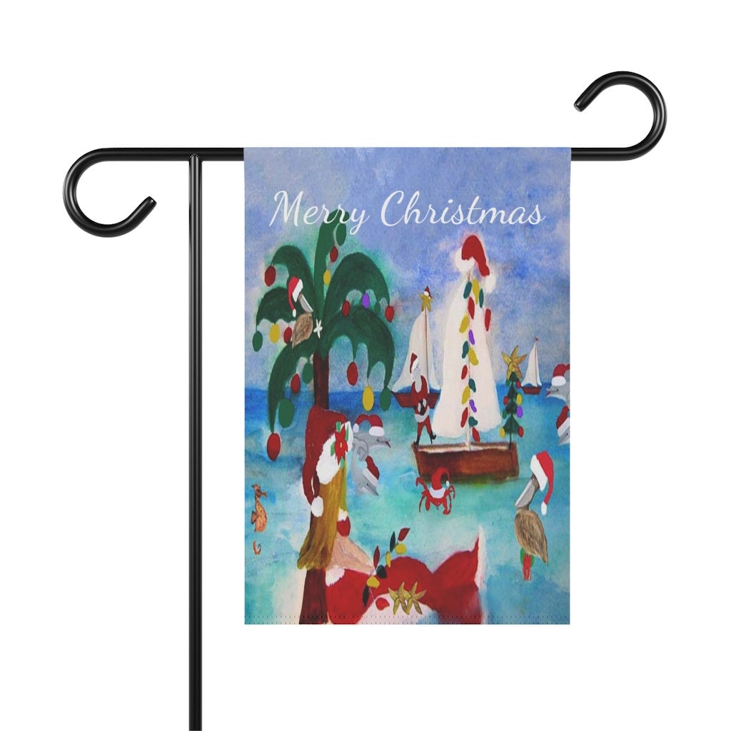 Coastal Christmas harbor boat parade Holiday flag with my art ...