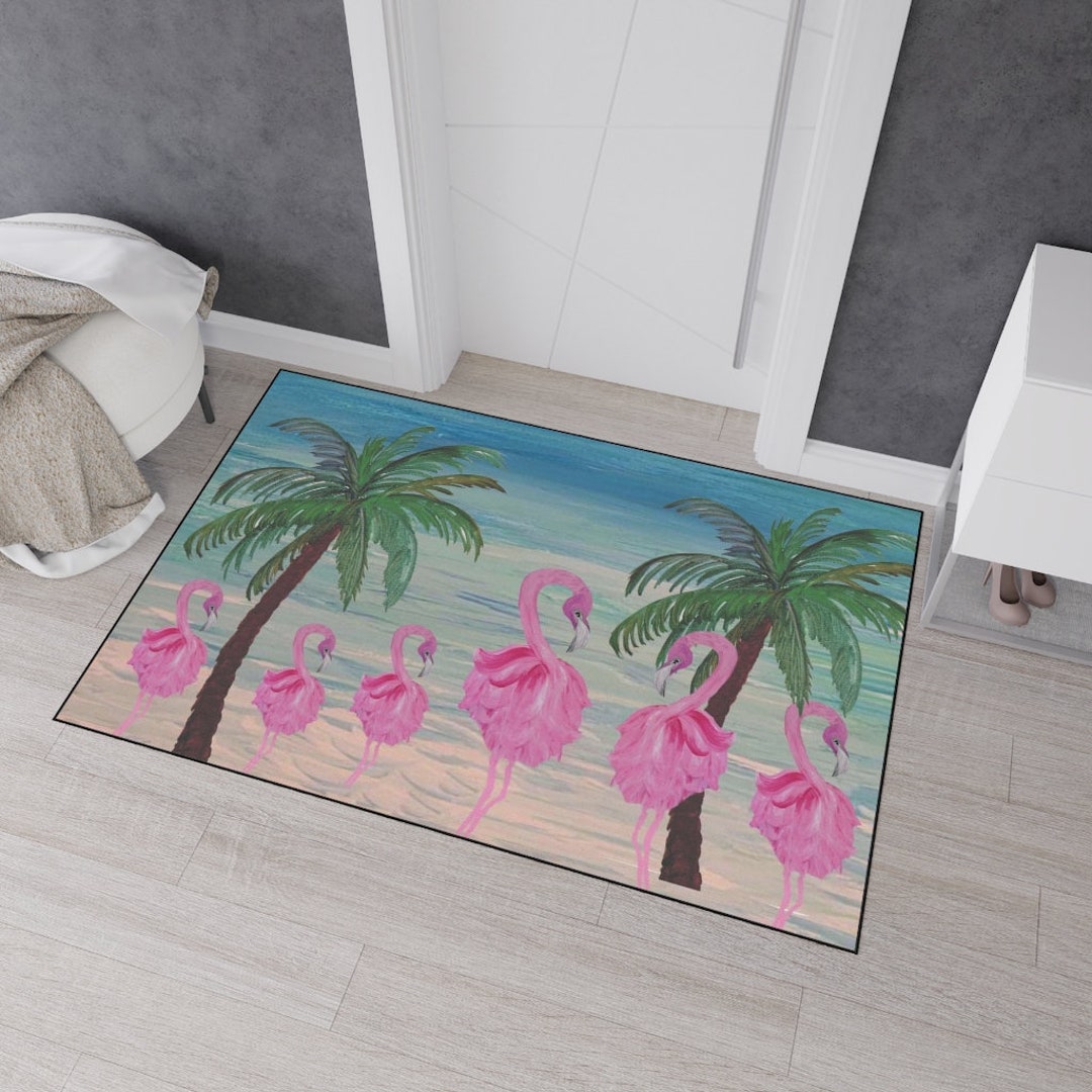 Fancy Flamingos Coastal Beach Home Door Floor Mat for Indoor or Outdoor ...