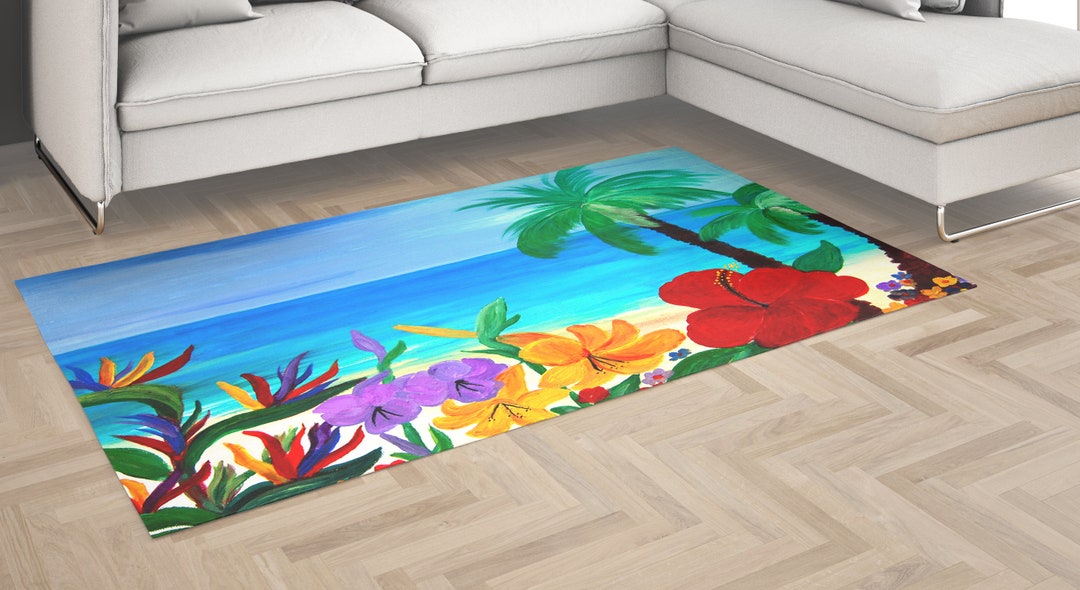 Tropical Beach Coastal Tropical Floral Area Rugs of My Art. - Etsy