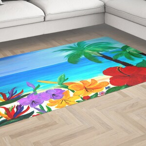 Tropical Beach Coastal Tropical Floral Area Rugs of My Art. - Etsy