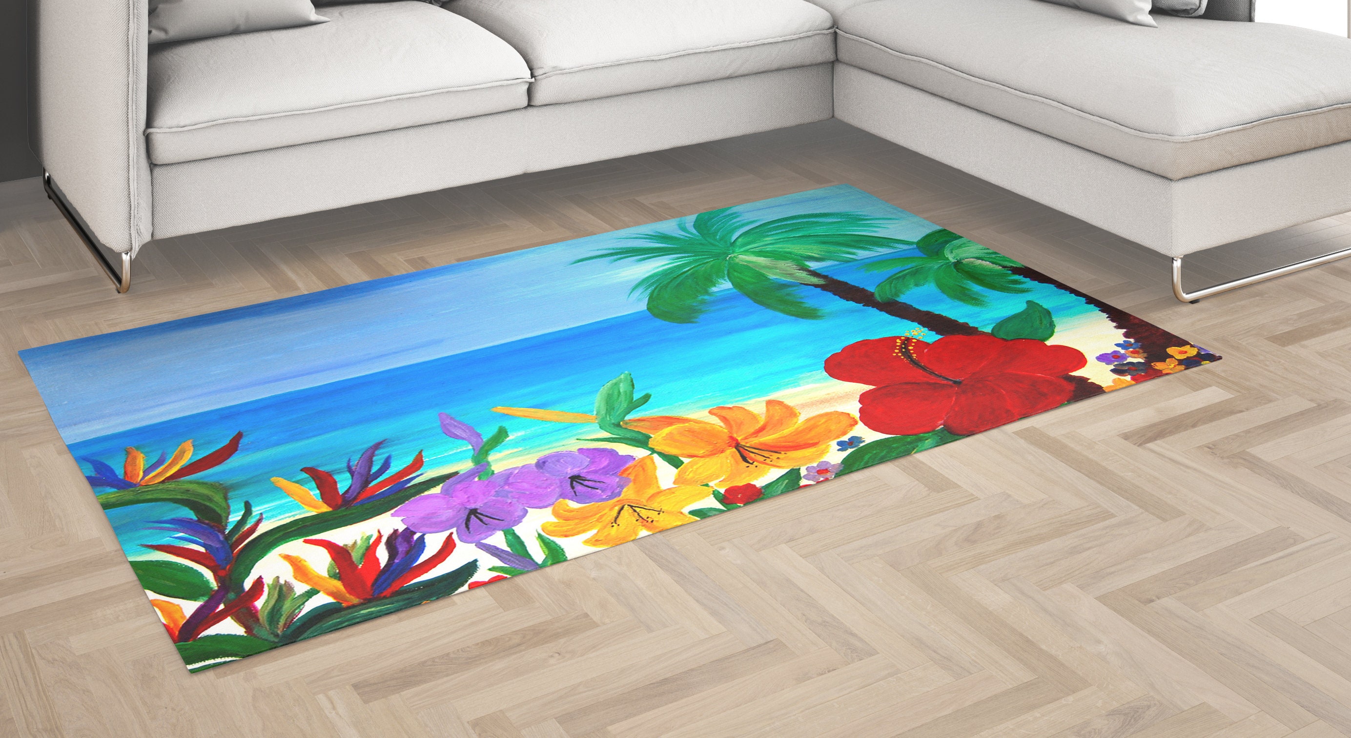 Tropical Beach Coastal Tropical Floral Area Rugs of My Art. - Etsy