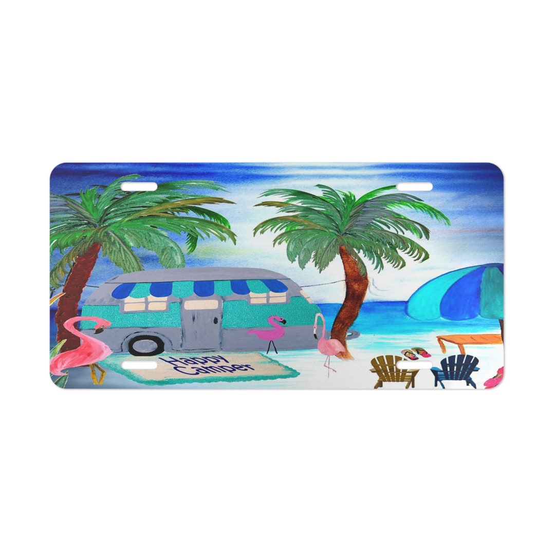 Retro Camper by the Beach Car License Vanity Plate With My Art. - Etsy