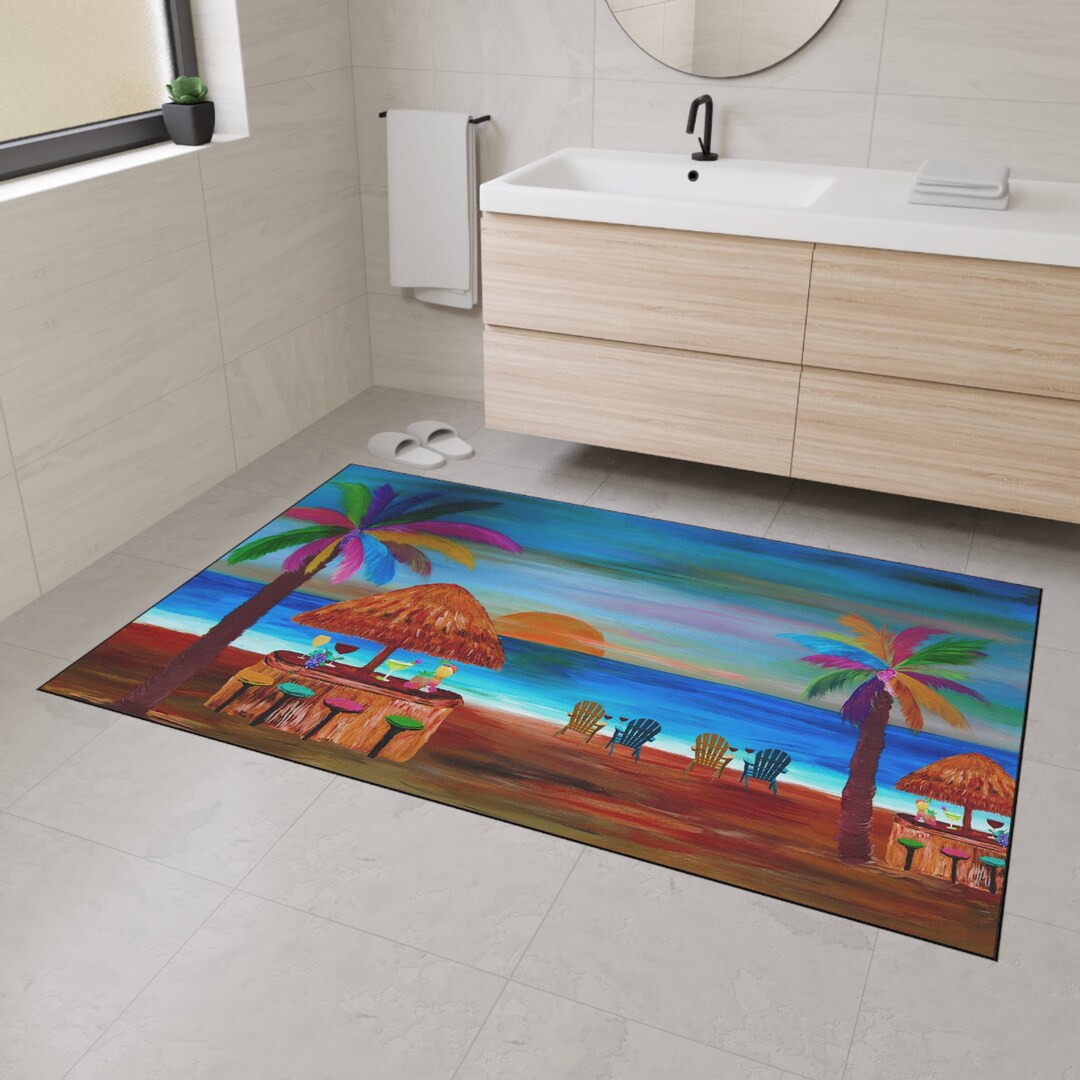 Tropical Tiki Beach Bar Rug Floor Mat for Indoor or Outdoor With Non ...