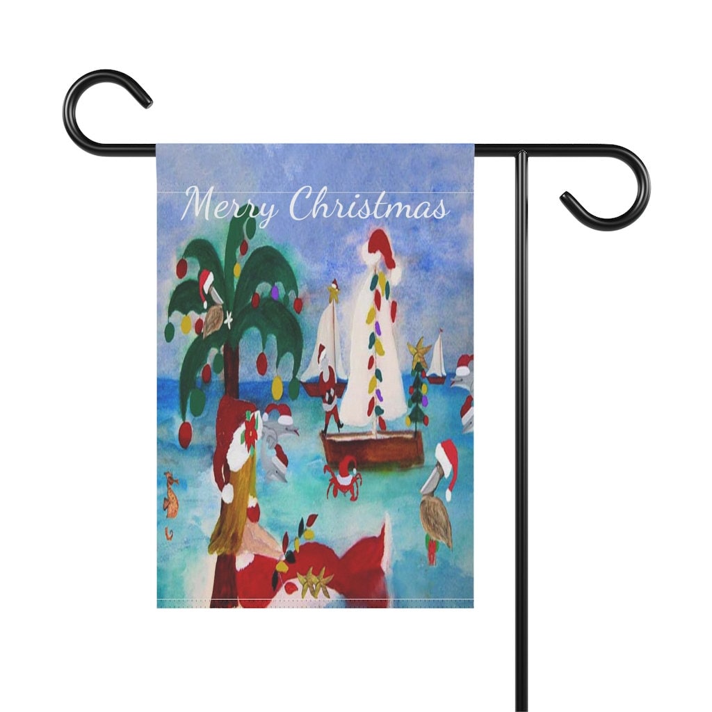 Coastal Christmas harbor boat parade Holiday flag with my art ...
