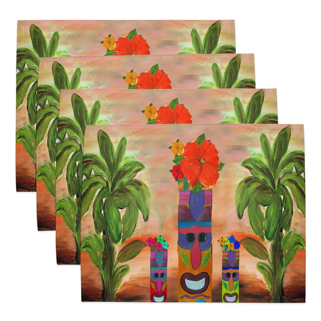 Tiki Totem Pole Tropical Art Table Placemat Set - Etsy