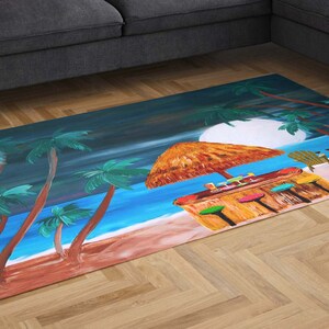 Tiki Bar in the Tropical Moonlight Romantic Beach Tiki Bar Area Rugs of ...