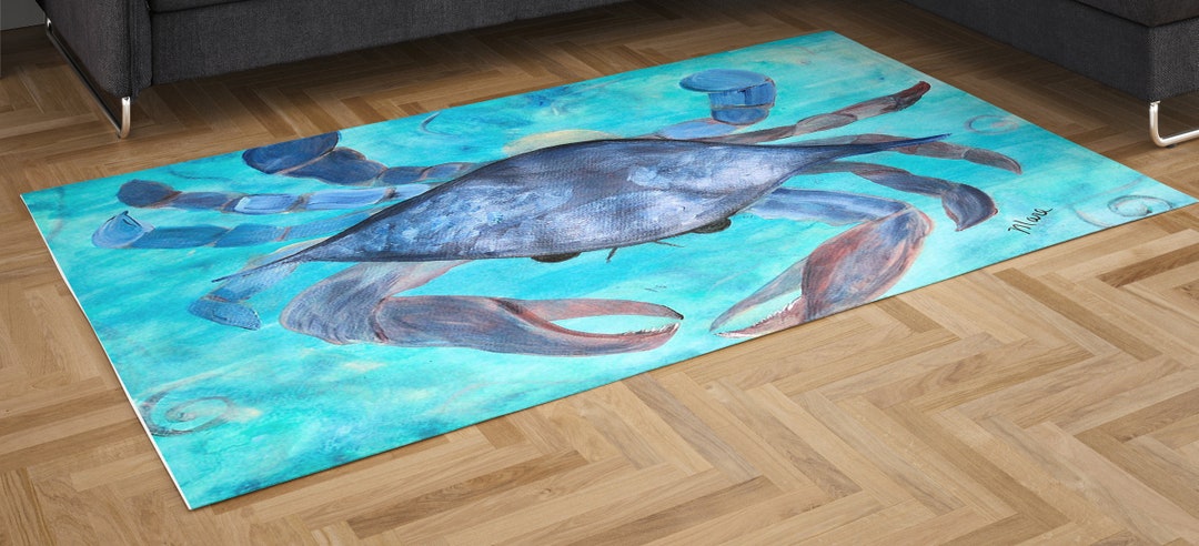 Blue Crab Coastal Area Rug: Beach House Chenille Rug - Etsy