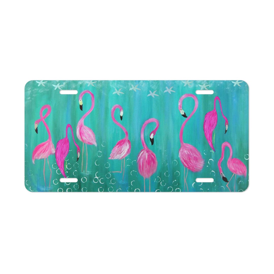 Pink Flamingos Car License Vanity Plate With My Art. - Etsy