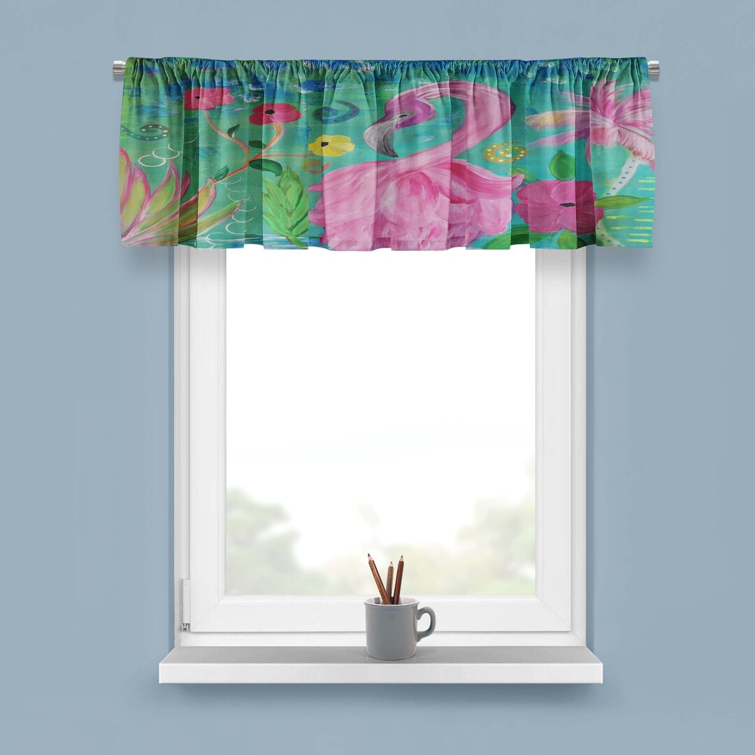 Flamingo Garden Design Window Curtain Valance With My Art. Flamingos ...