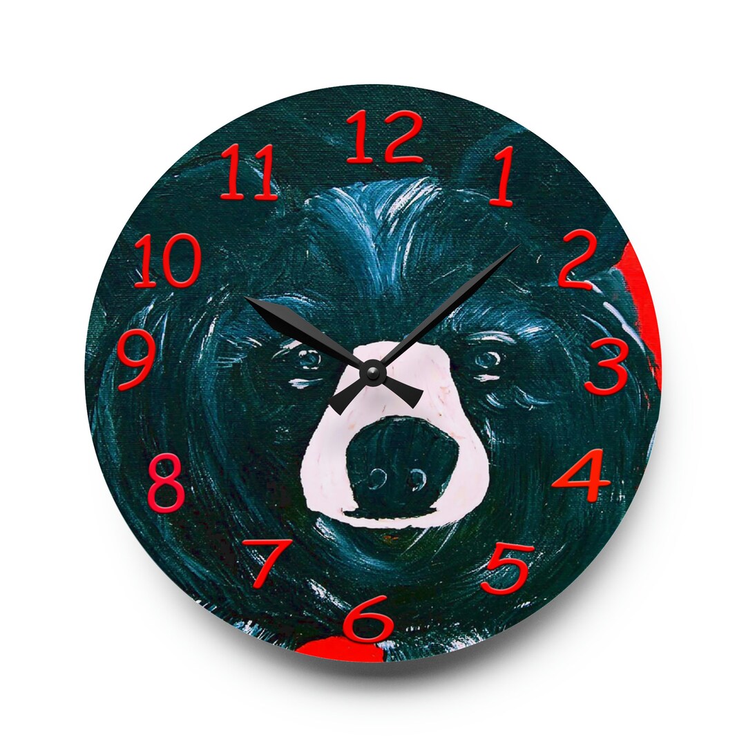 Black Bear Lodge Cabin Wall Clock With My Art. Bear Wall Clock is Available Round or Square ...