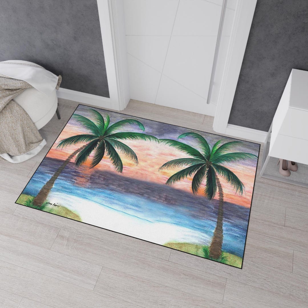 Tropical Rug, Palm Trees Floor Mat, Heavy Duty Home Decor, Outdoor ...