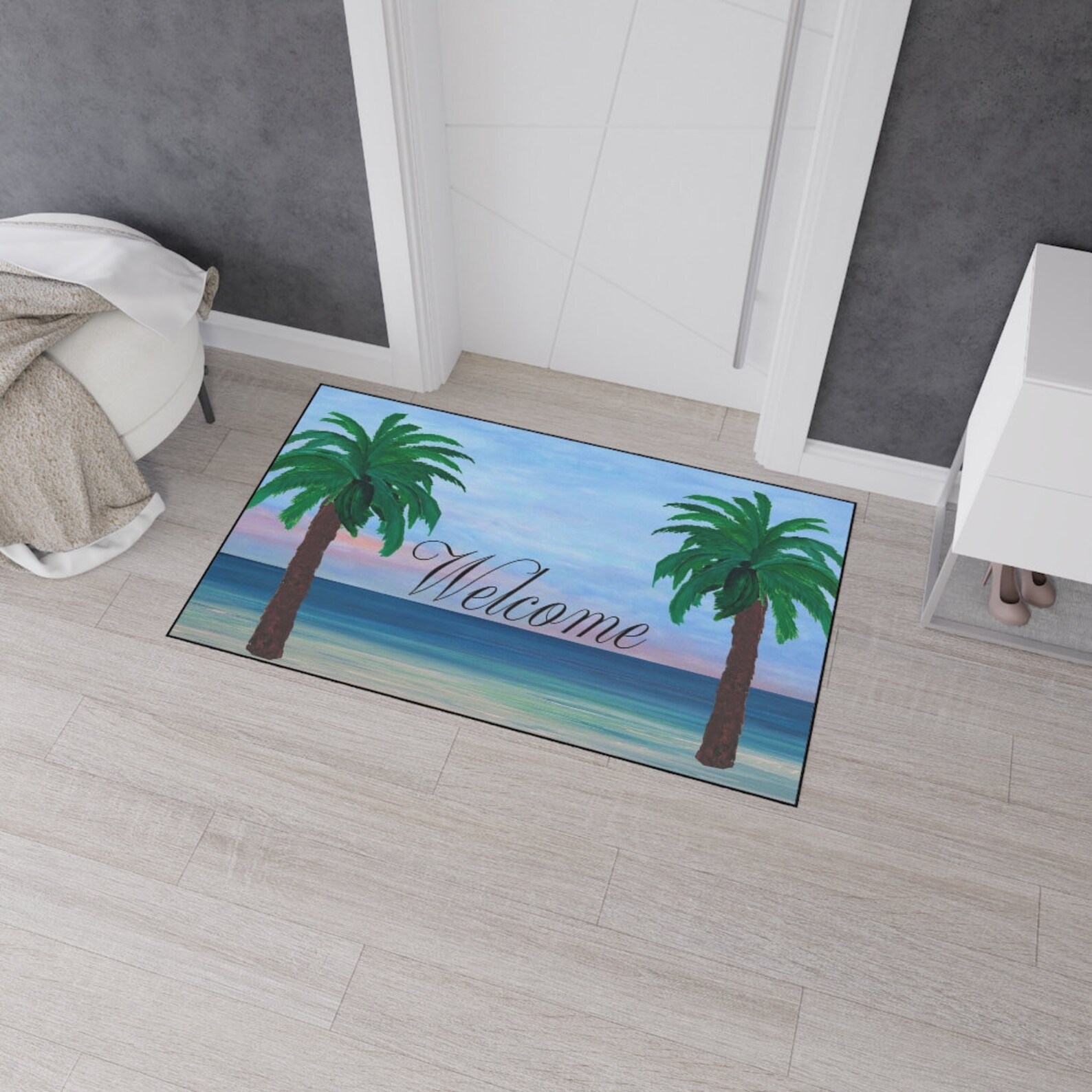 Tropical Beach Palm Trees Welcome Door Floor Mat for Indoor or - Etsy