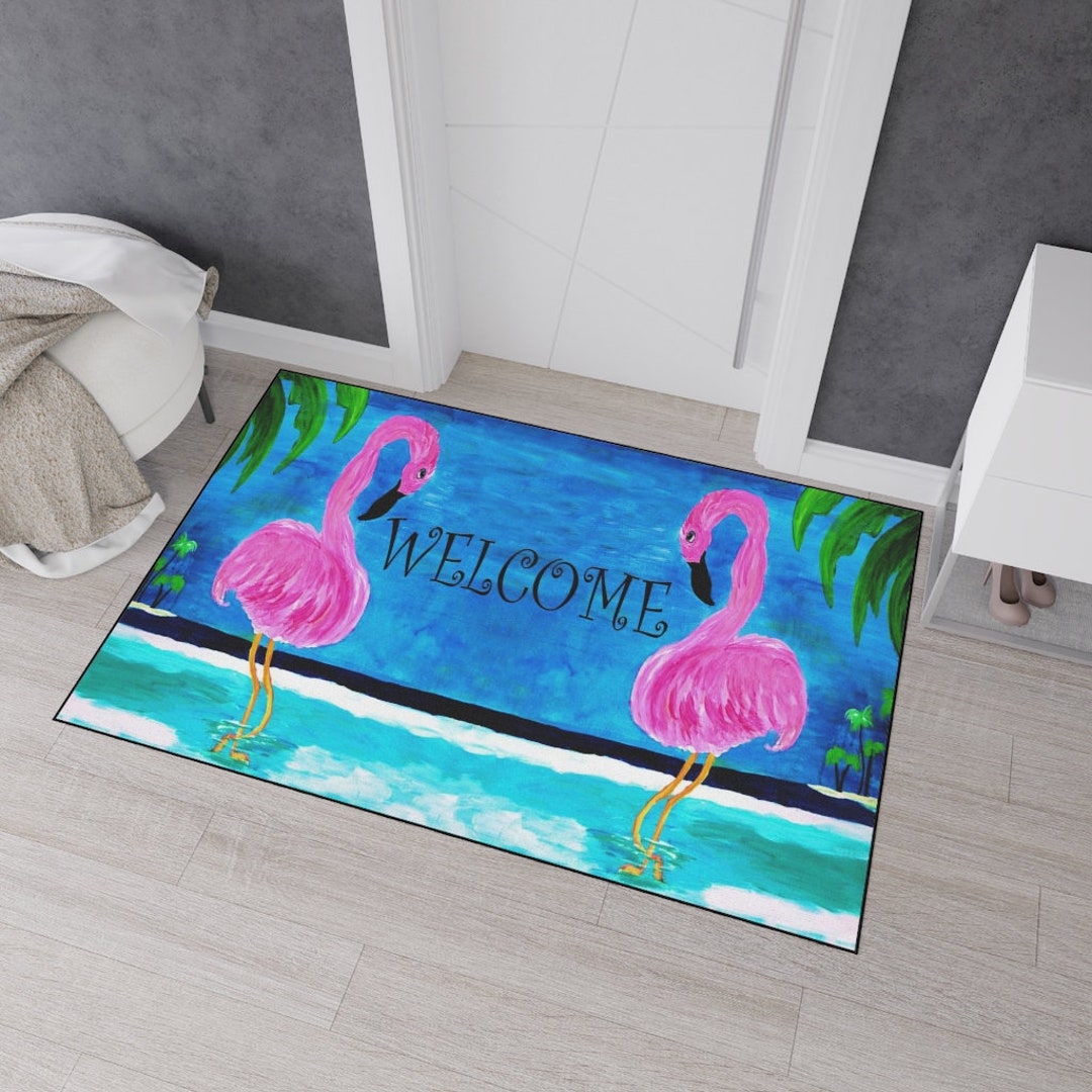 Flamingos Welcome Door Mat Area Rug or Indoor or Outdoor With Non-skid ...