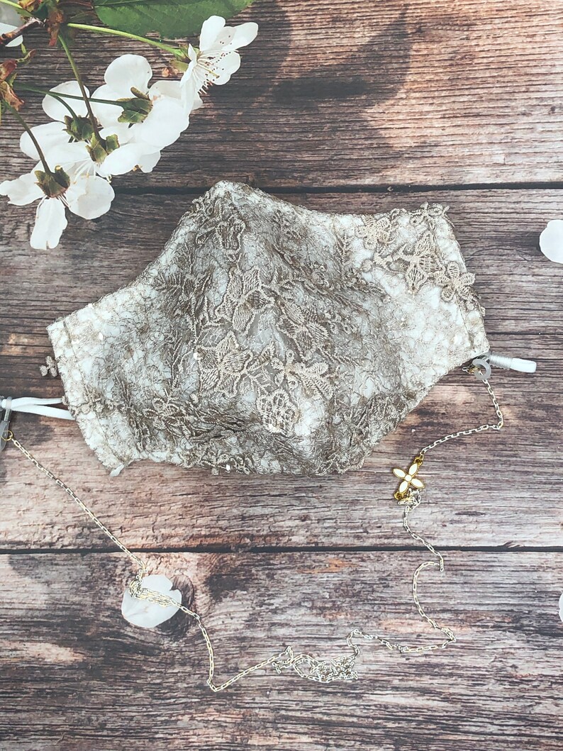 Beige Face Mask Elegant Embroidered Lace Mask Mask With | Etsy