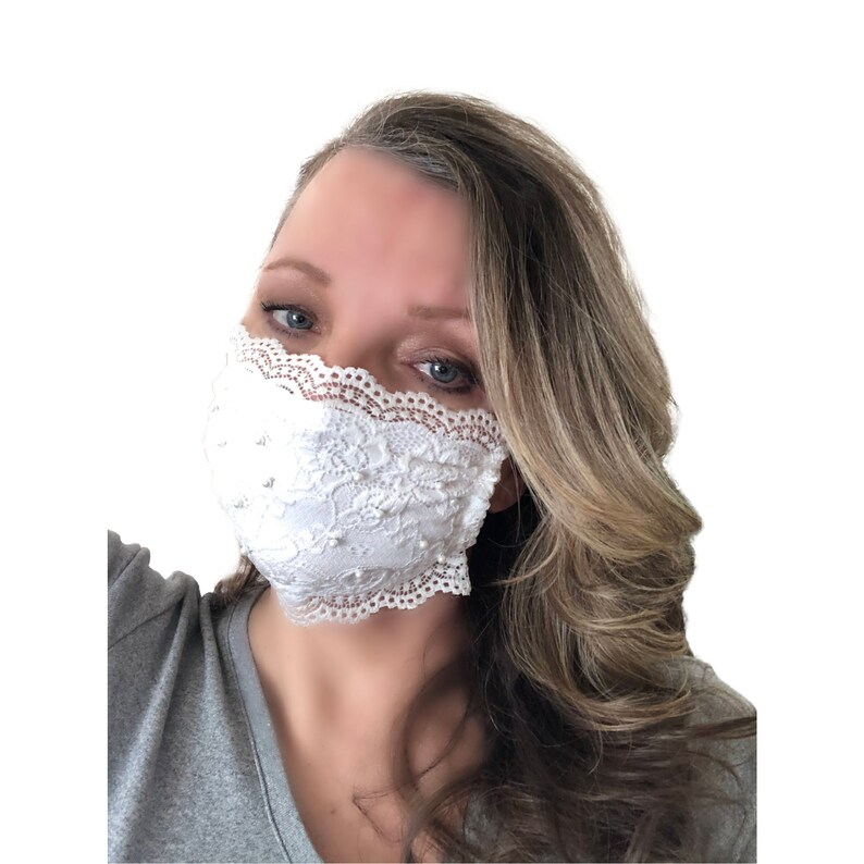 Pink Lace Mask with Pearls Mask with Chain Wedding Face | Etsy