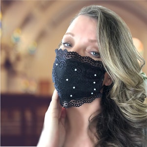 Pink Lace Mask With Pearls, Mask With Chain, Wedding Face Mask, Bridal ...