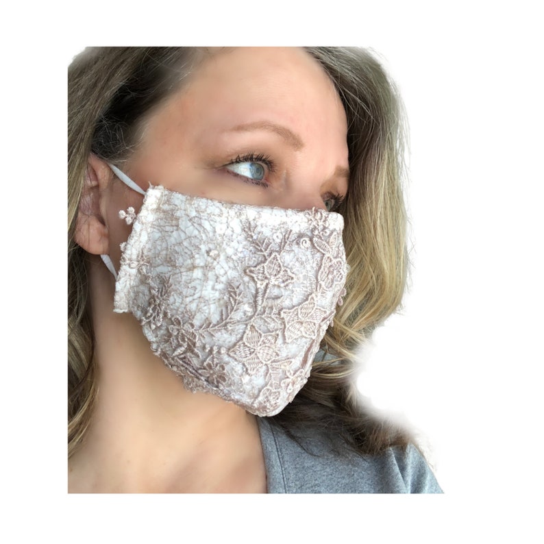 Beige Face Mask Elegant Embroidered Lace Mask Mask With - Etsy
