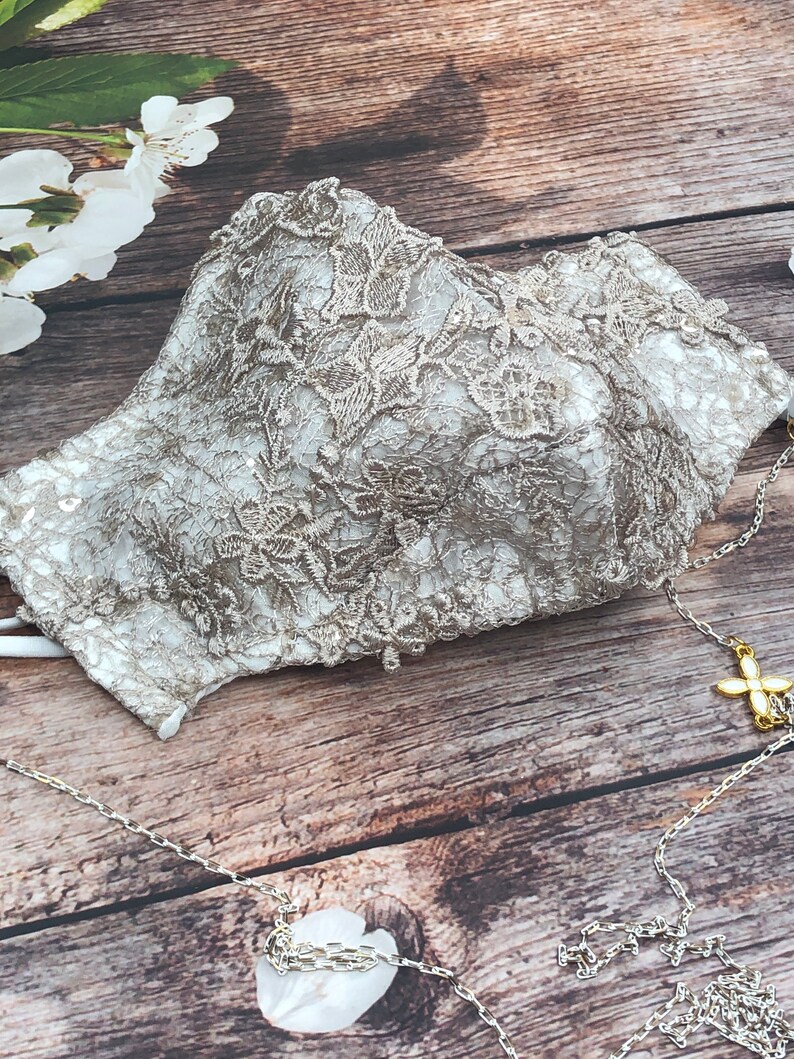 Beige Face Mask Elegant Embroidered Lace Mask Mask With | Etsy