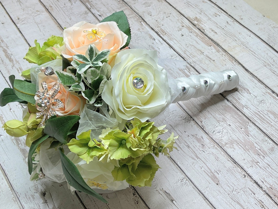 Rose Flower Bouquet 8 Peach and Cream Colored Bouquet | Etsy