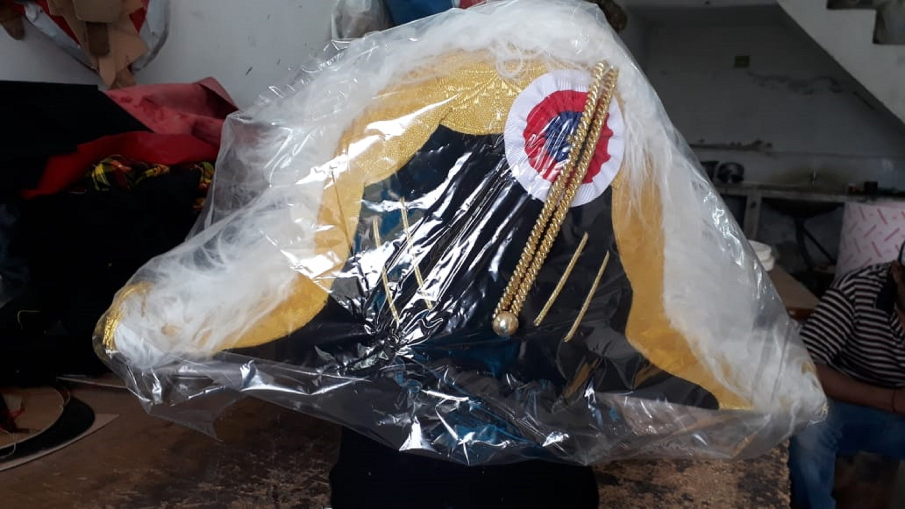 Napoleon Bicorne With Gold Trim With Feather Boa Cocked Hat Red White ...