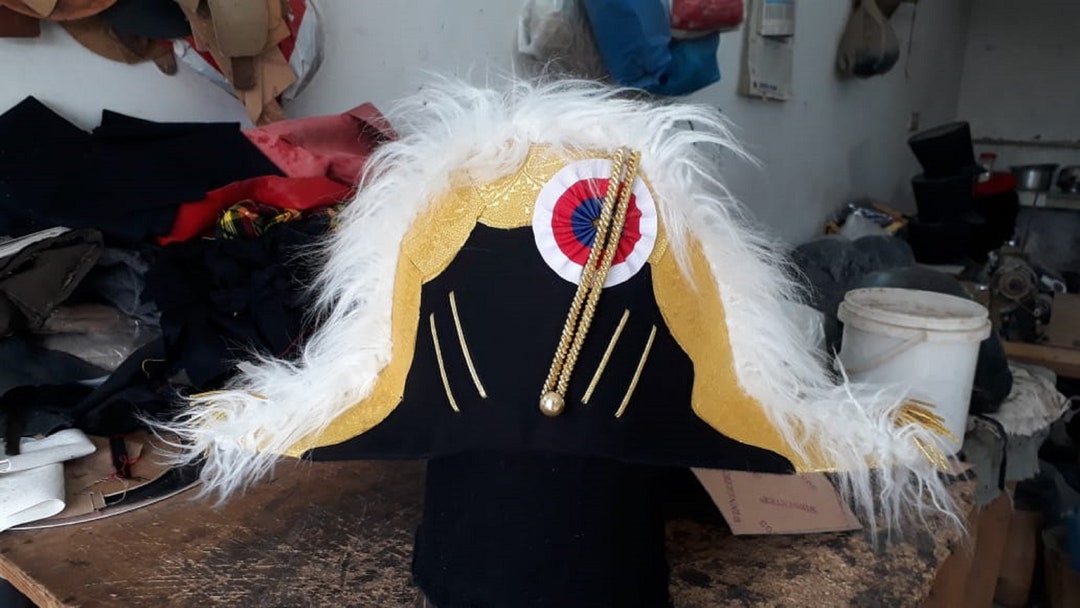Napoleon Bicorne With Gold Trim With Feather Boa Cocked Hat Red White ...
