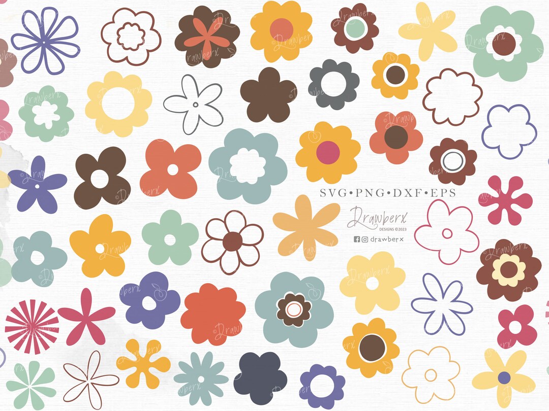 Retro Flower Svg, Groovy Svg Clipart, 60s, 70s Hippie Flowers, Boho ...
