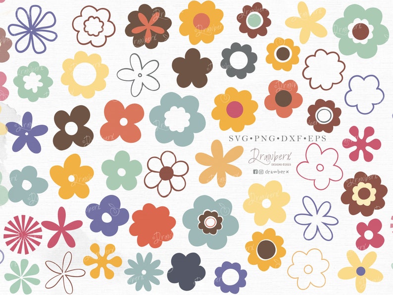 Retro Flower Svg, Groovy Svg Clipart, 60s, 70s Hippie Flowers, Boho ...
