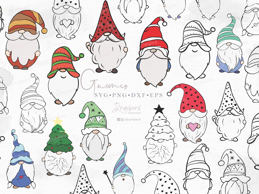 Gnome Svg, Doodle Christmas Svg, Cute Garden Gnomes Clipart, Vector ...
