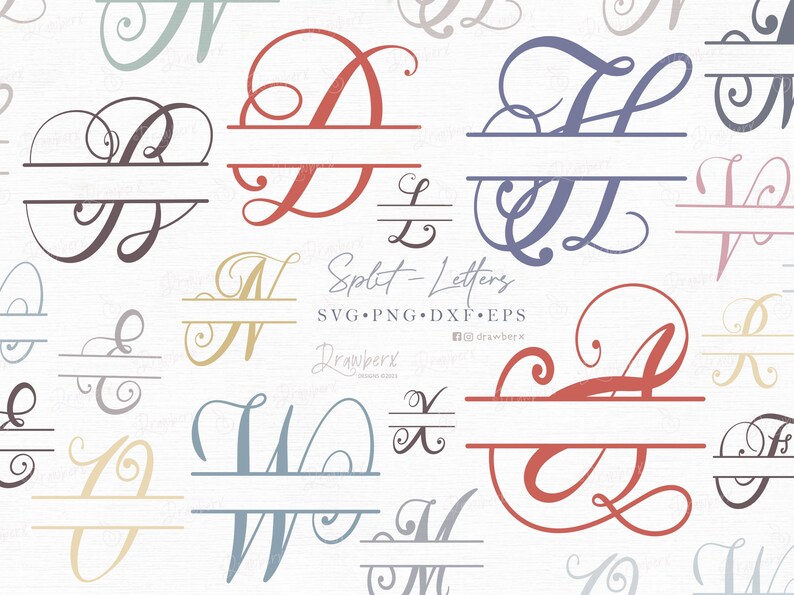 Split Letter Svg Bundle, Script Monogram Alphabet, Hand Lettered Split ...