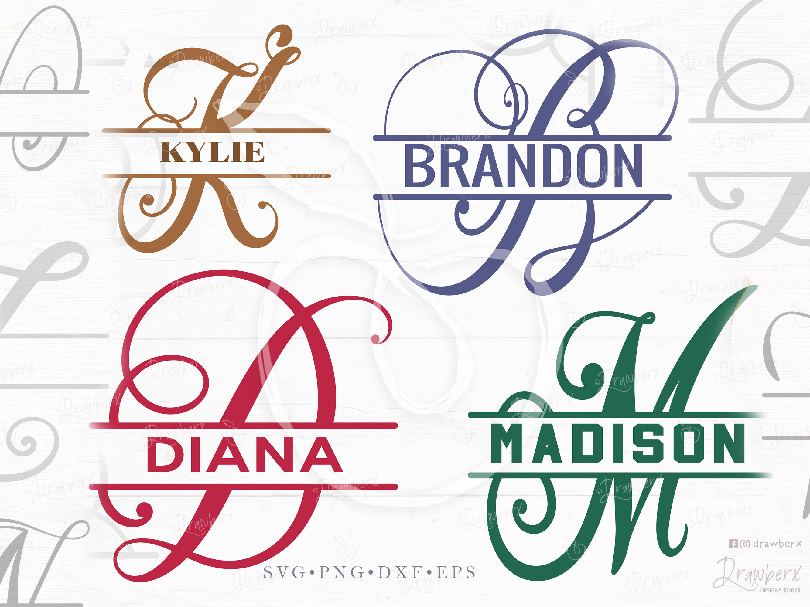 Split Letter Svg Bundle, Script Monogram Alphabet, Hand Lettered Split ...