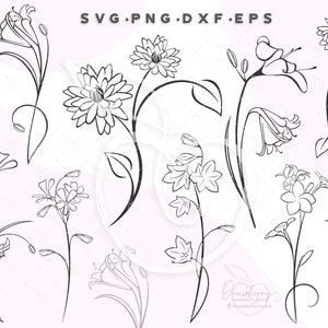 Flower Line Art Svg floral Line Art Drawing, Botanical Wildflowers ...