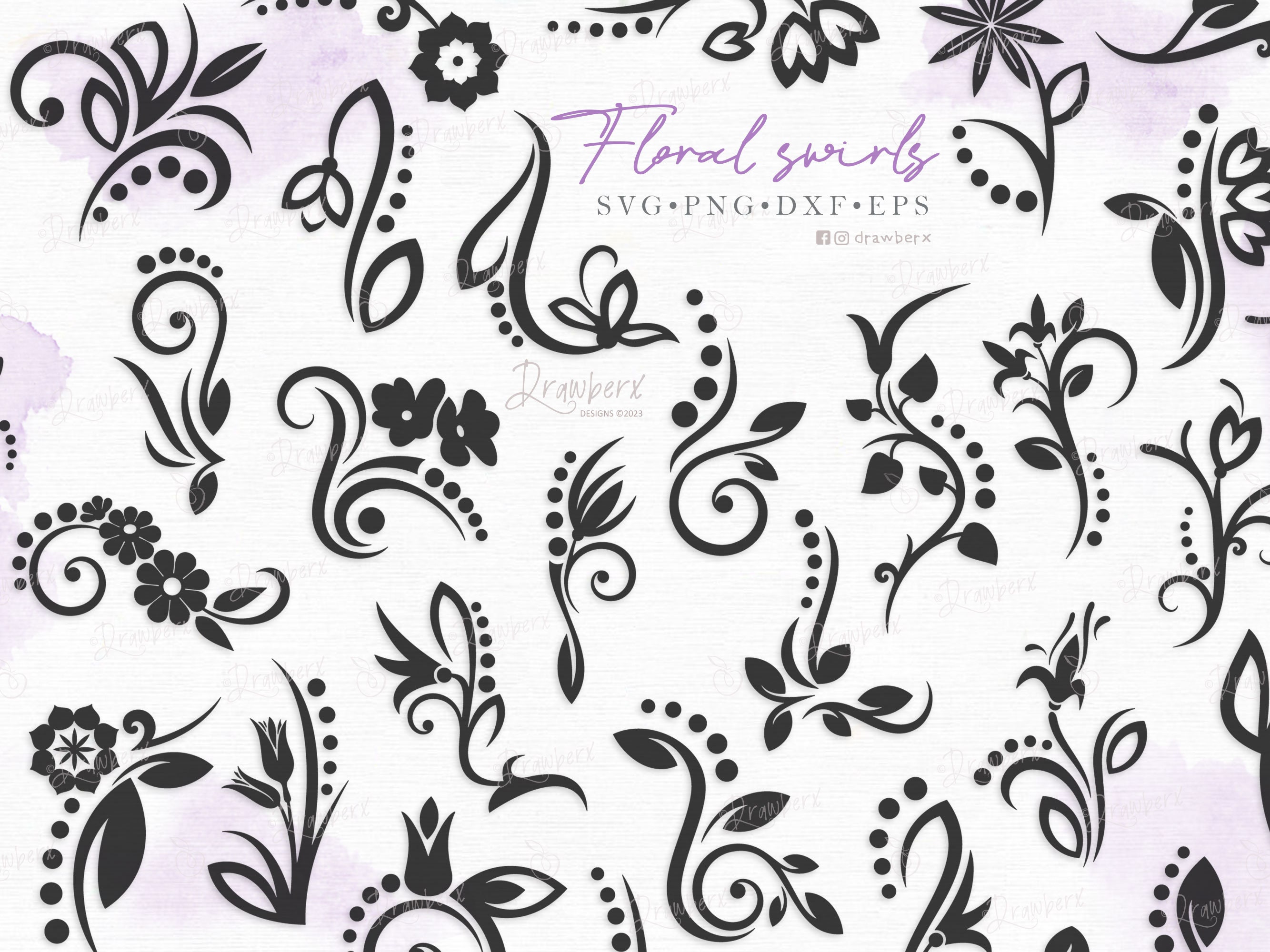 Dots and Floral Swirl and Flourish Svg, Decorative Scroll Design, Vine ...