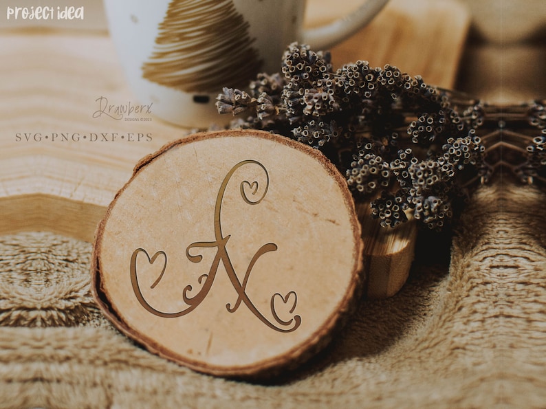 Flourish Letters Svg, Fancy Script Monogram With Hearts / Cursive ...