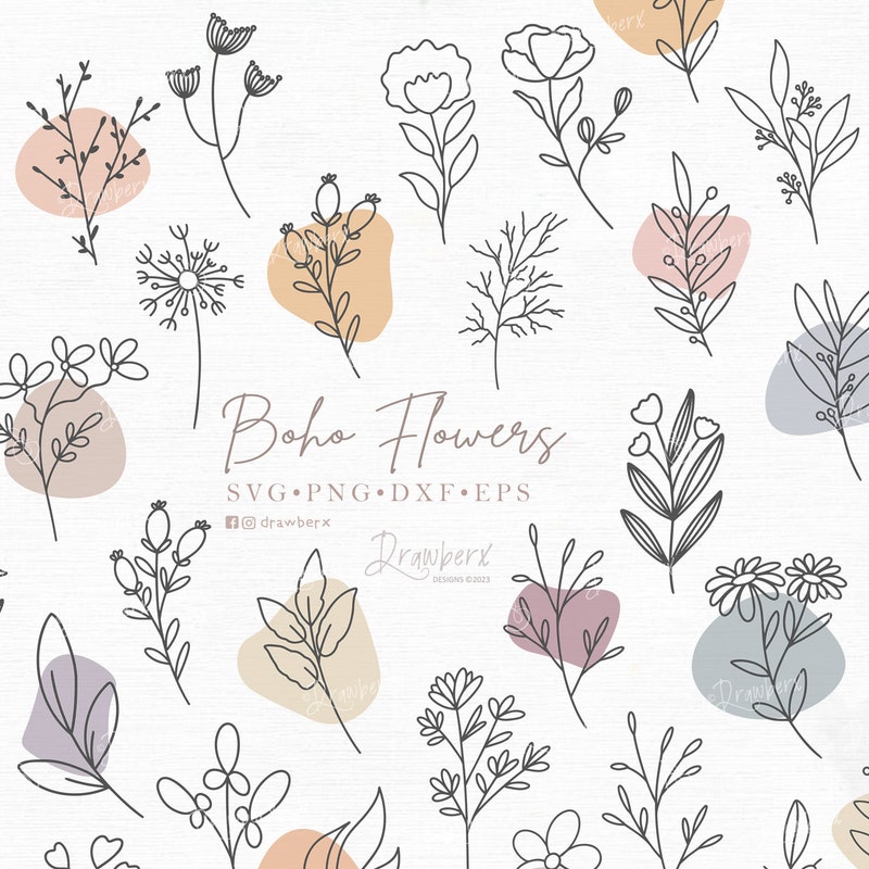 Botanical Doodle Patterns - Etsy