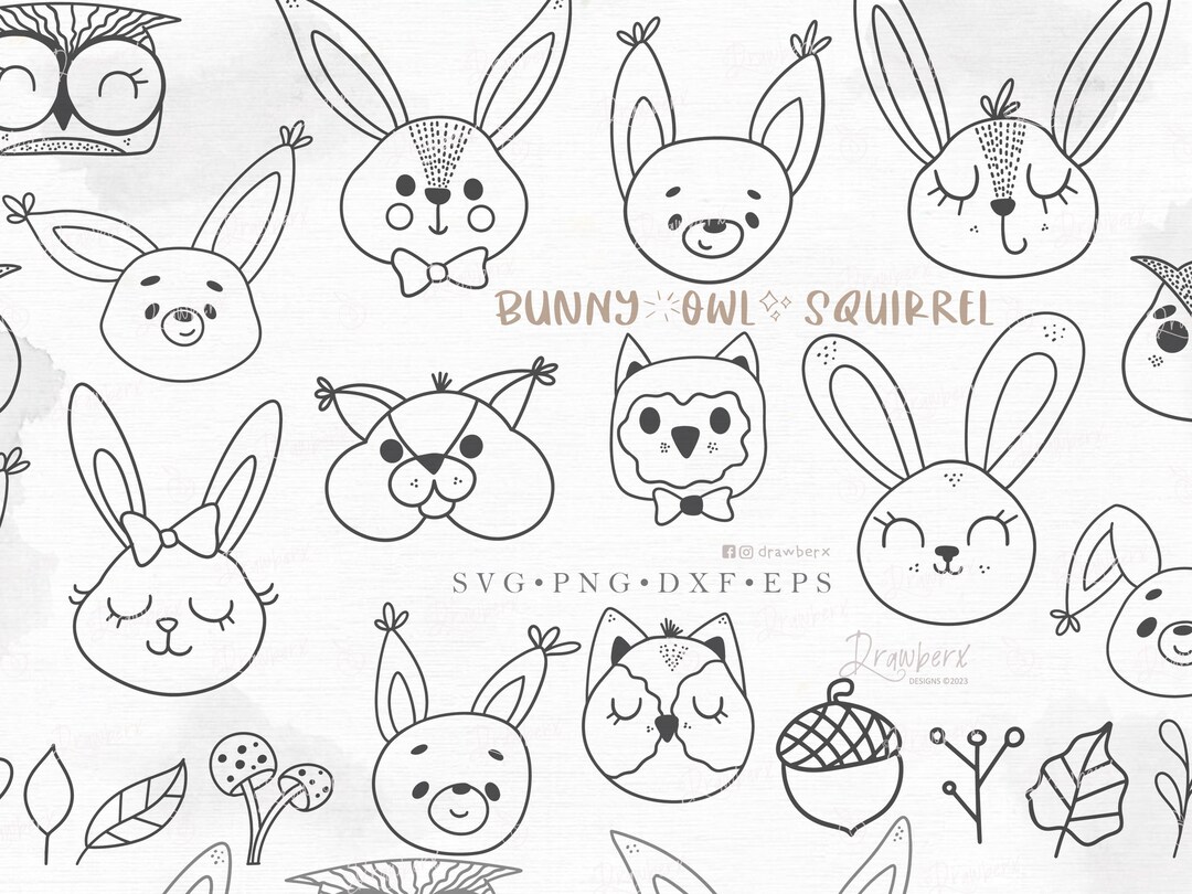 Woodland Animals Svg, Animal Face Outline Svg, Bunny, Rabbit, Owl ...